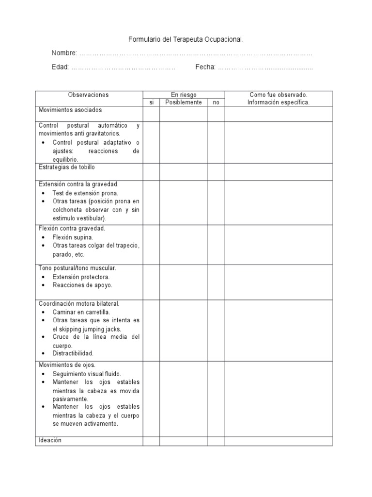 Hojas De Trabajo De Terapia Ocupacional