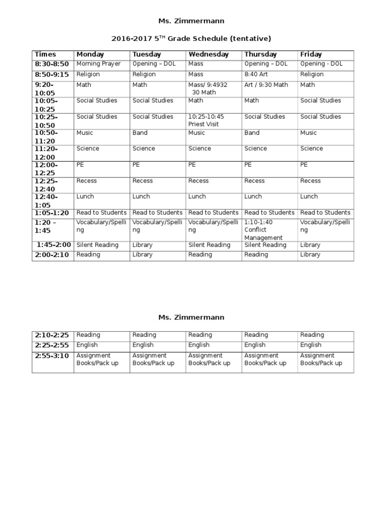 5th Grade Schedule 2016-2017 | PDF | Language Arts & Discipline ...