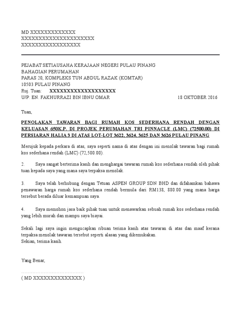 Surat Tolak Tawaran Rumah2 | PDF