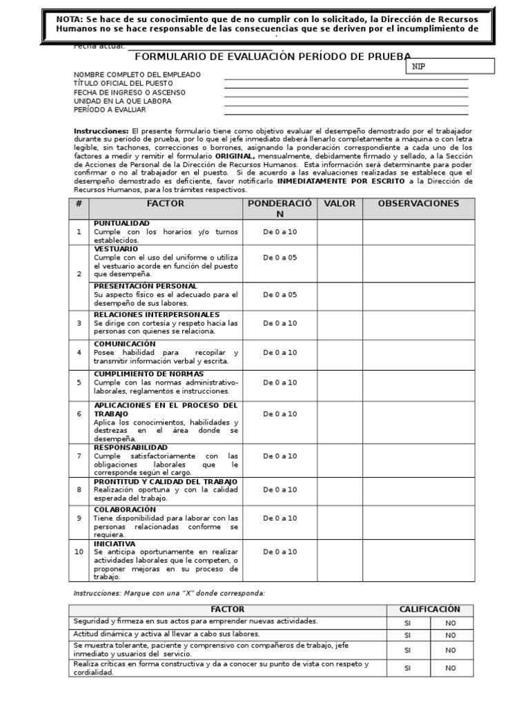 Formulario de Evaluacion Periodo de Prueba | PDF | Recursos humanos ...
