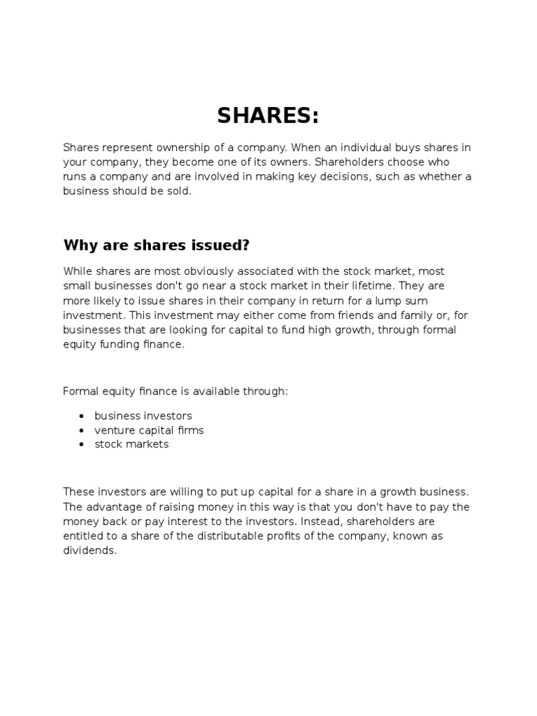 Shares:: Why Are Shares Issued? | PDF | Dividend | Preferred Stock