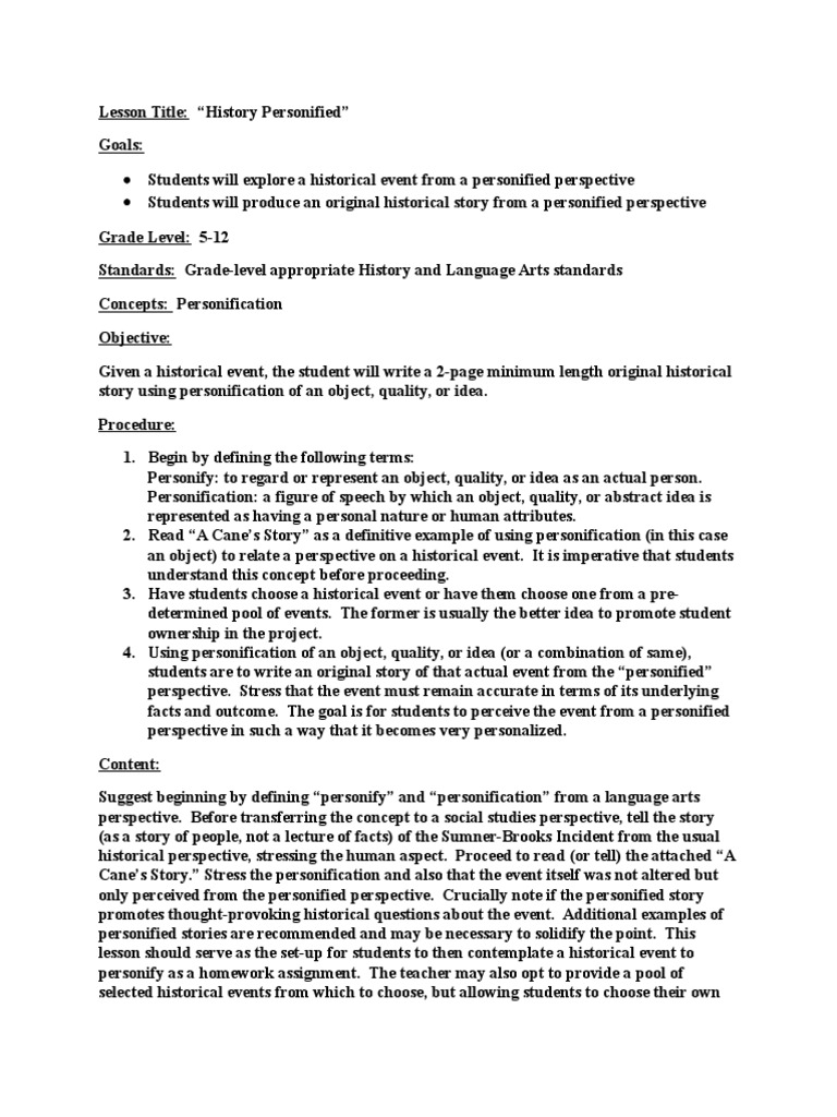 Cane Story of Personification | PDF | Anthropomorphism | Homework