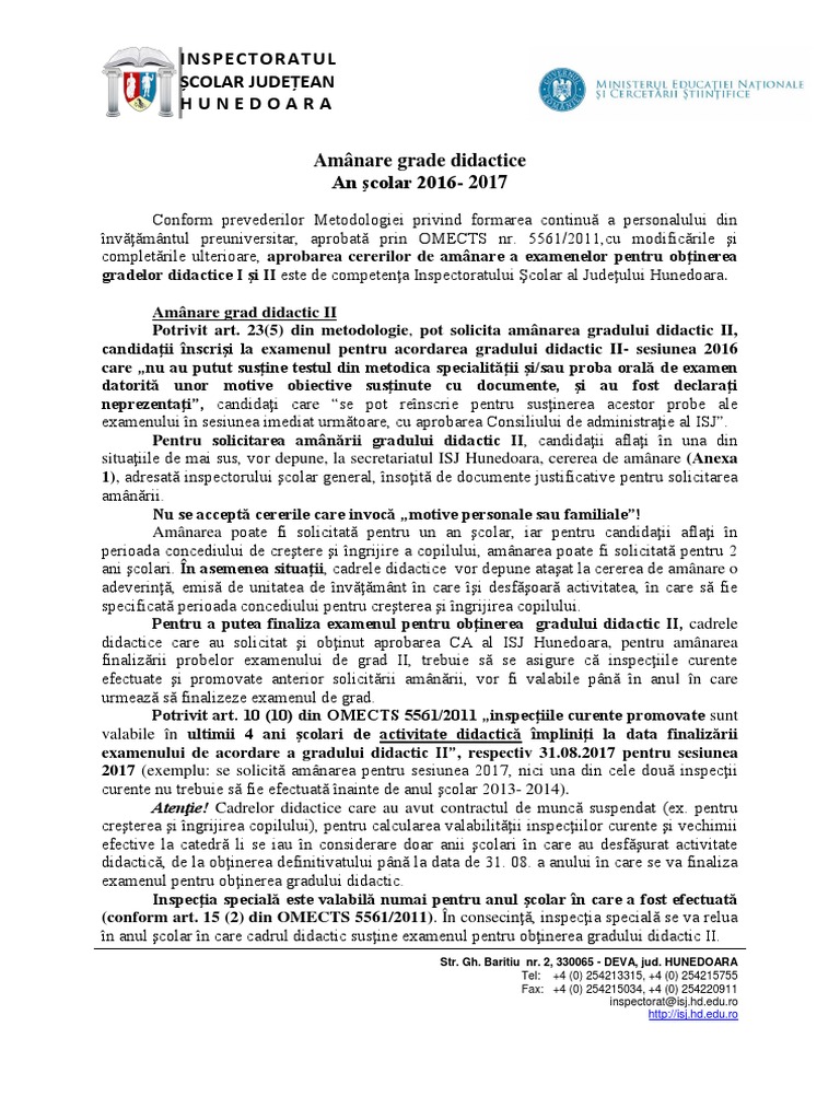 Amânare Grade Didactice | PDF
