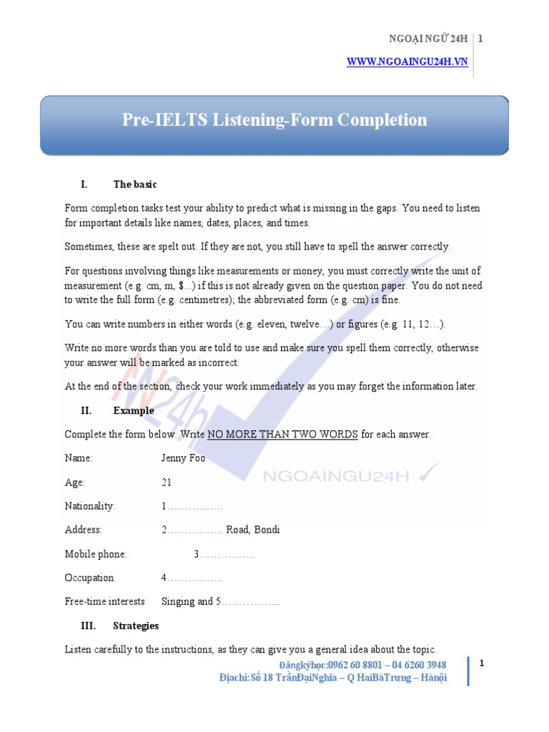 Pre-Ielts Listening Form Completion | PDF | Business