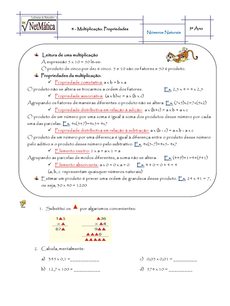 Propriedades Multiplicacao PDF | PDF | Multiplicação | Ensino de Matemática