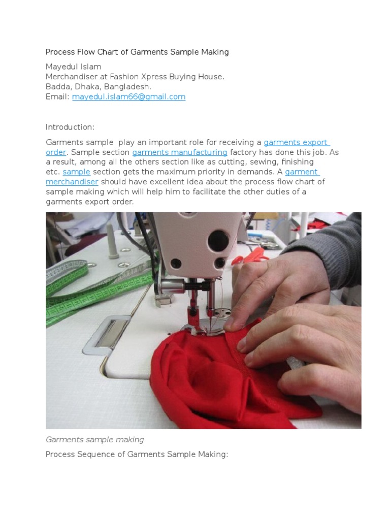 Process Flow Chart of Garments Sample Making.docx | Sewing | Clothing ...