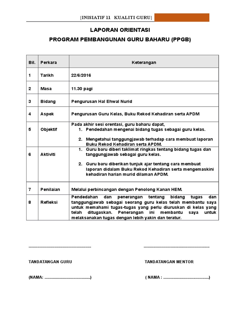 Contoh Laporan Orientasi PPGB 2016 | PDF