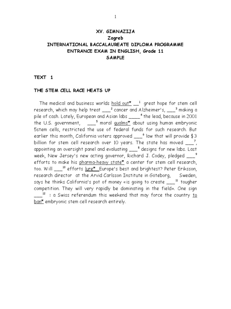 Entrance Exam in English Grade 11 | PDF | Test (Assessment)