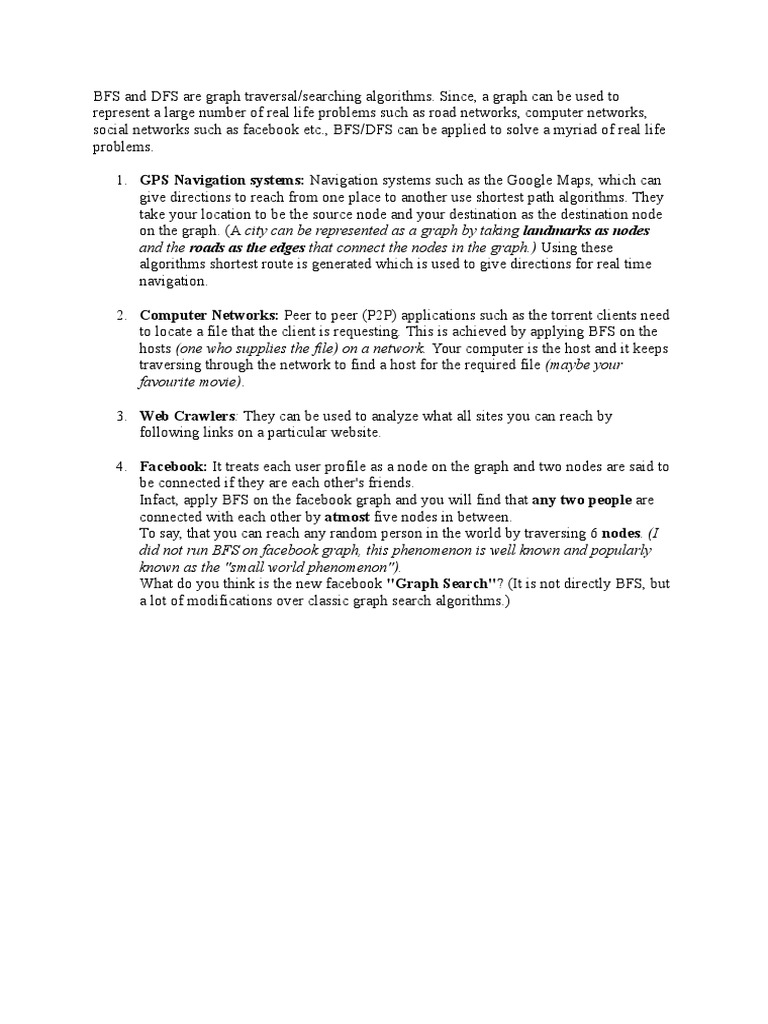 BFS and DFS Are Graph Traversal | PDF | Peer To Peer | Combinatorics BFS and DFS Are Graph Traversal | PDF | Peer To Peer | Combinatorics