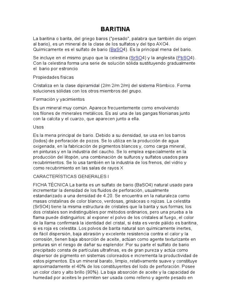Propiedades y Usos de la Baritina | PDF | Átomos | Sólidos cristalinos
