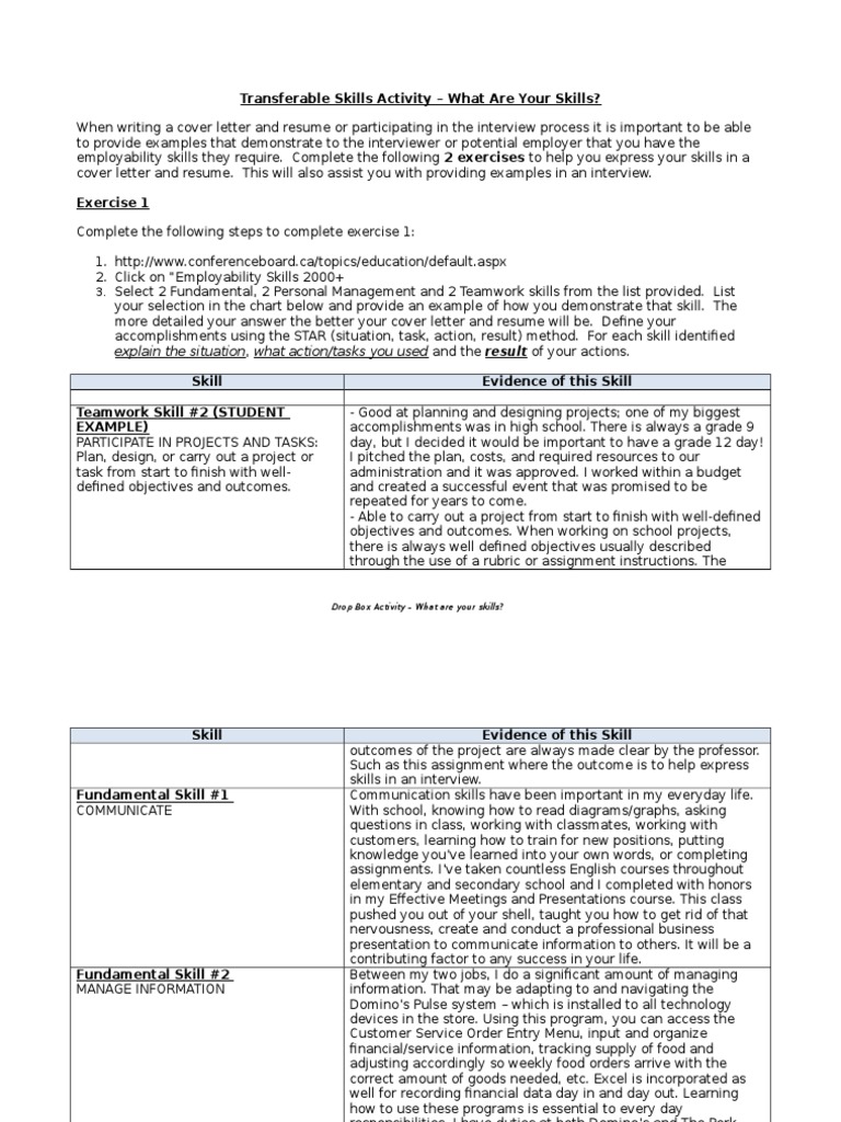 Transferable Skills Activity | PDF | Information | Domino's Pizza