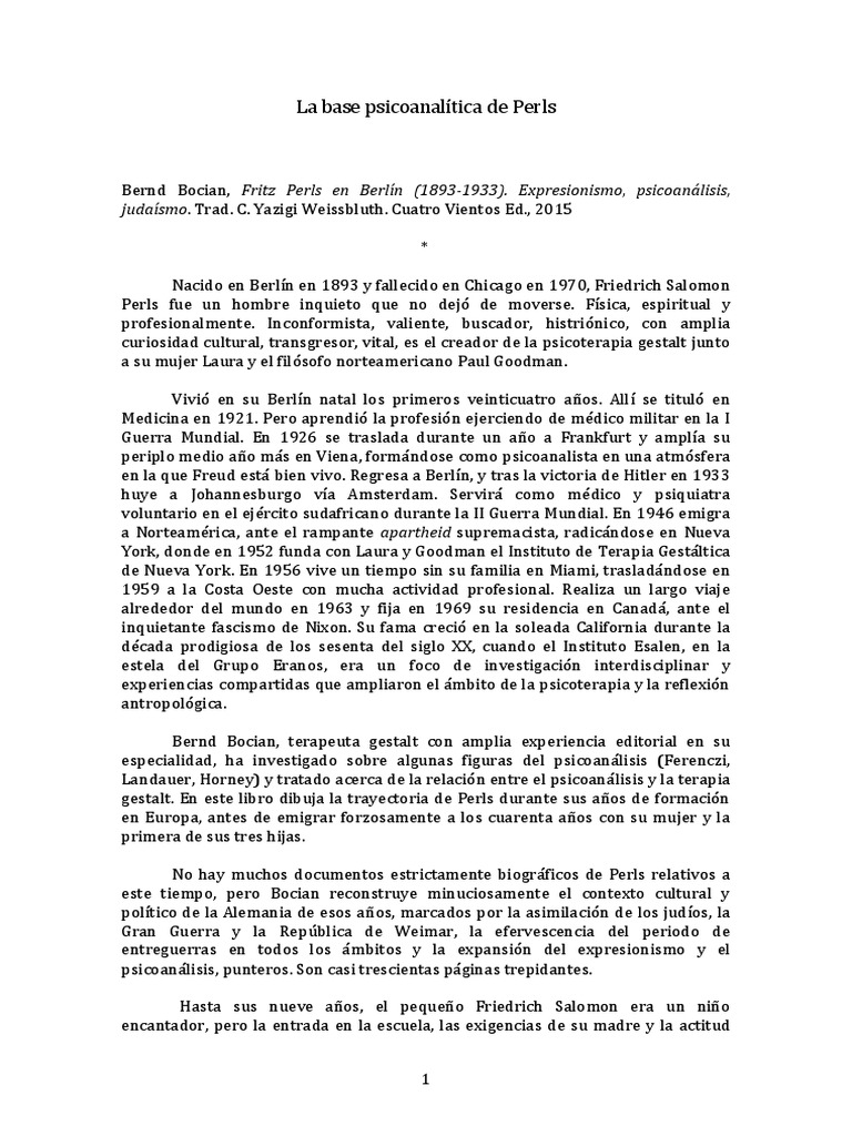 Trayectoria de Friedrich Perls en Berlín | PDF | Psicoanálisis ...