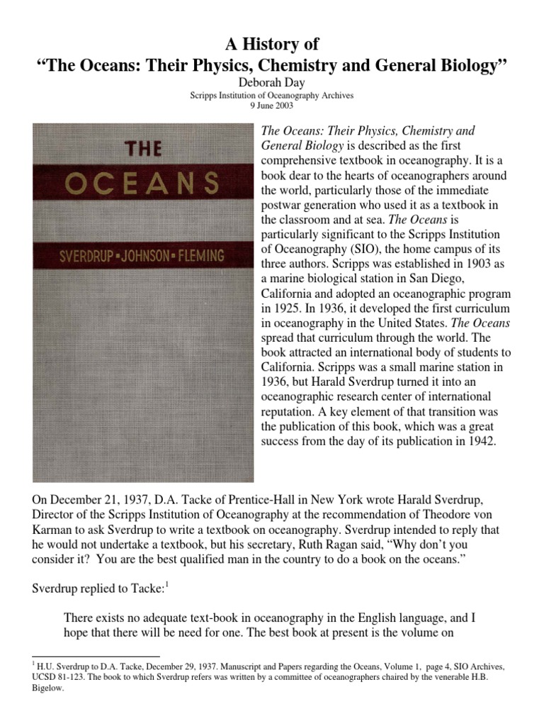 A History of "The Oceans: Their Physics, Chemistry and General Biology ...