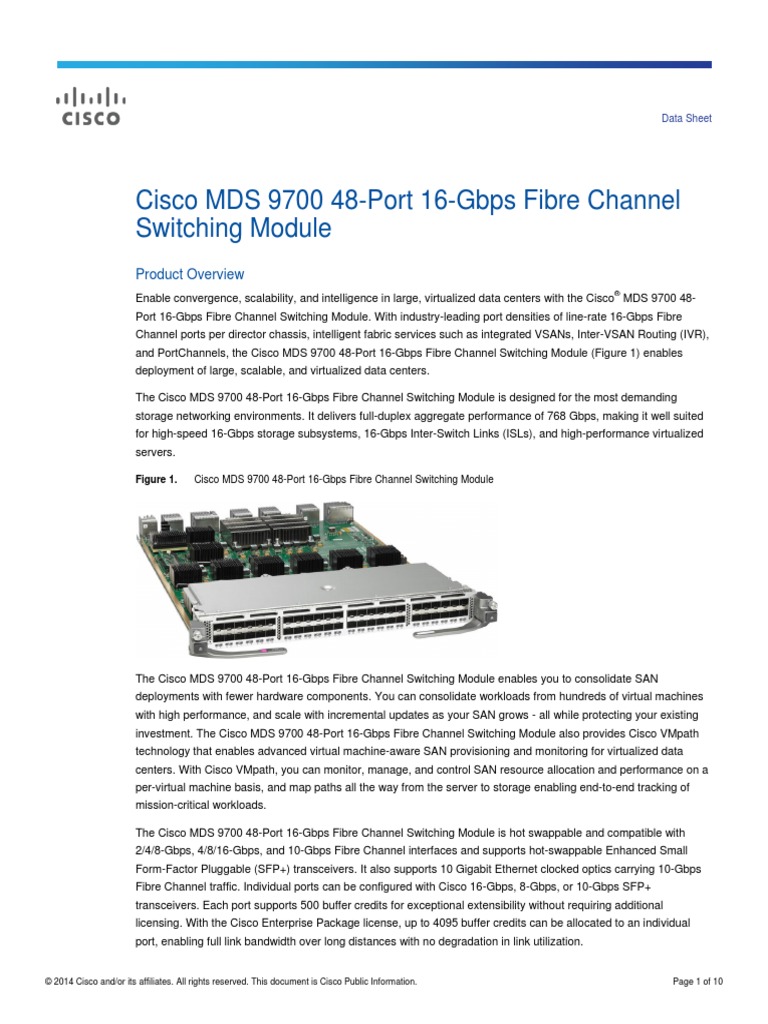 Cisco MDS 9700 48-Port 16-Gbps Fibre Channel Switching Module | Download Free PDF | Network ...
