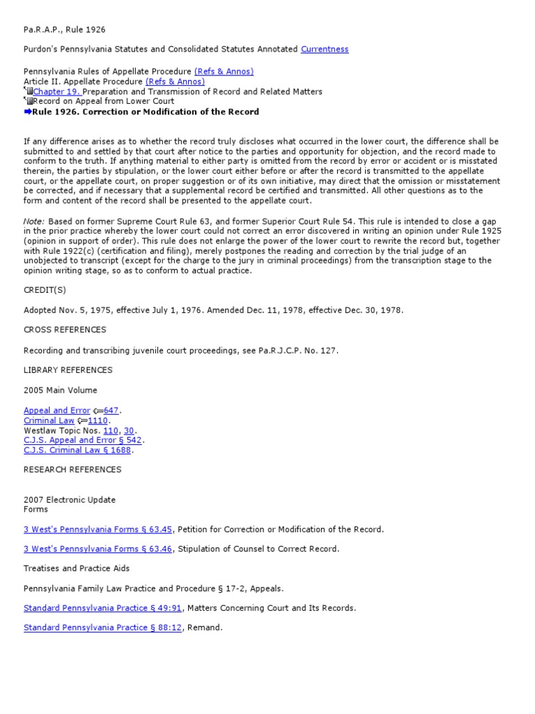 PA RAP (Rules of Procedure) Superior Court Citations Downloaded March ...