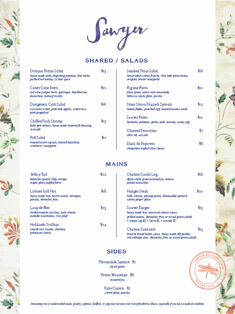 Sawyer Menu Dinner 10.25 E | PDF