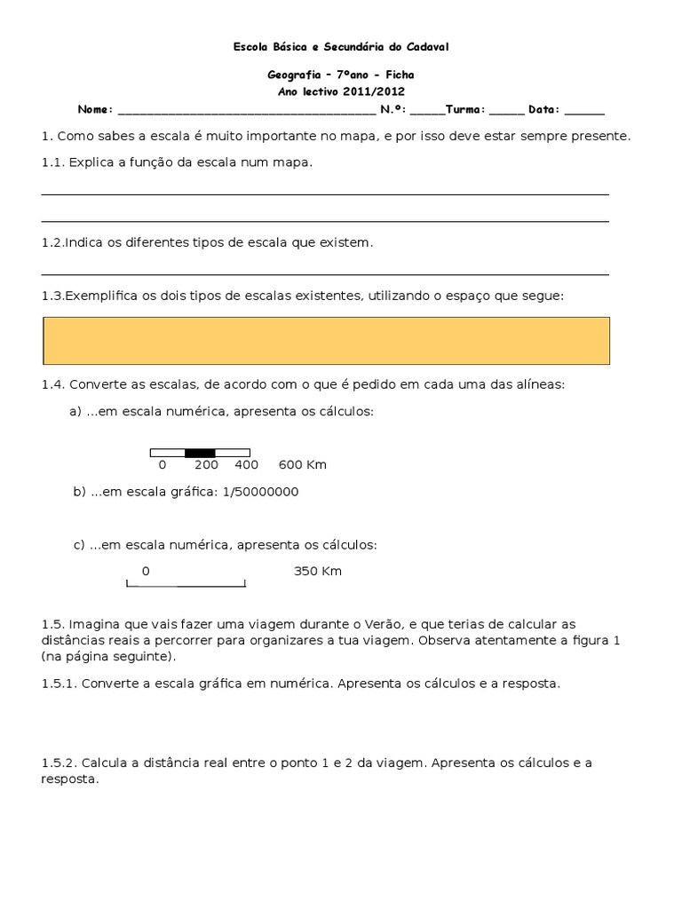Ficha Escalas 7º Ano | PDF