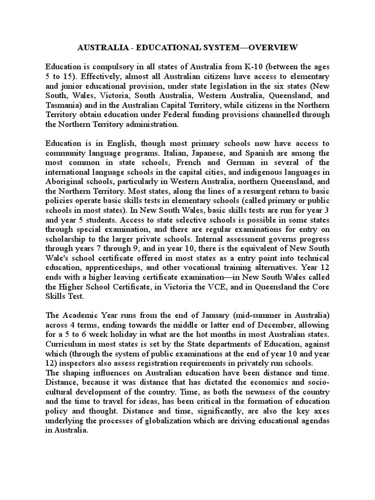 Australia Education System Overview | PDF | Australia | Vocational ...