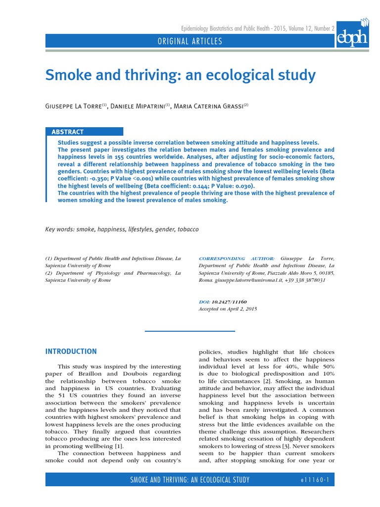 Smoke and Thriving: An Ecological Study: Original Articles | PDF ...