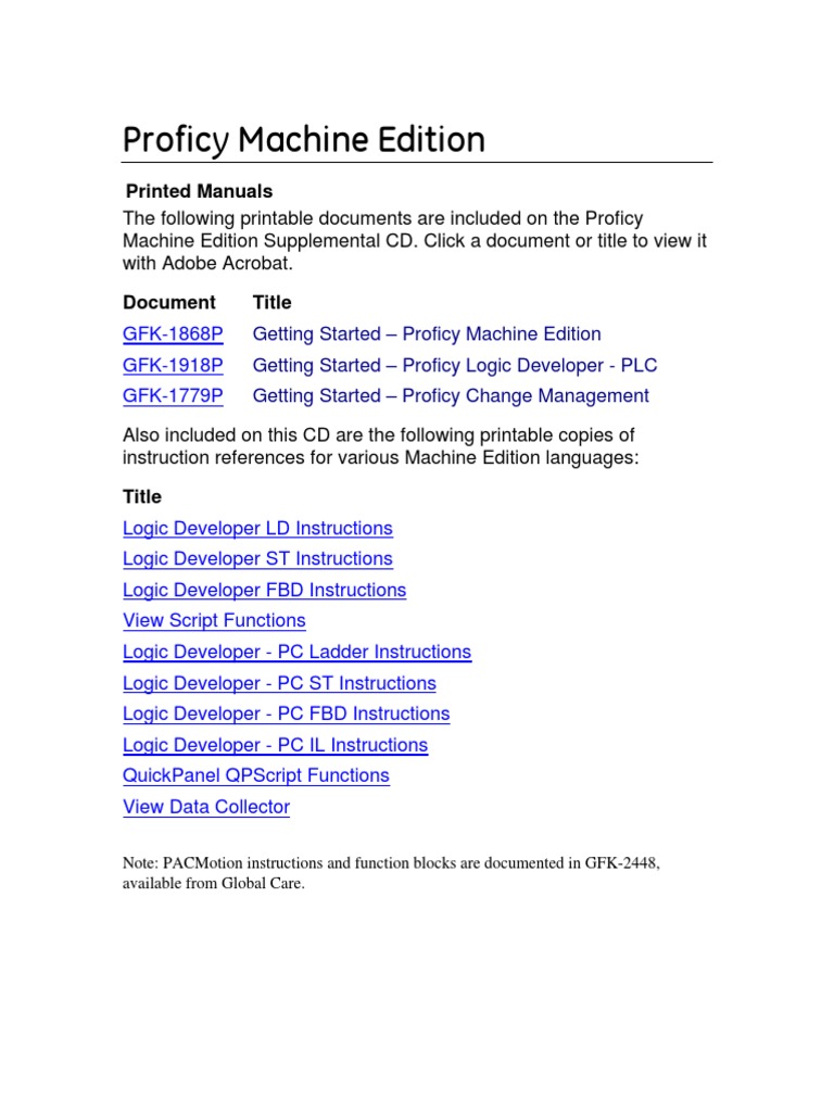 Proficy Machine Edition: Printed Manuals | PDF