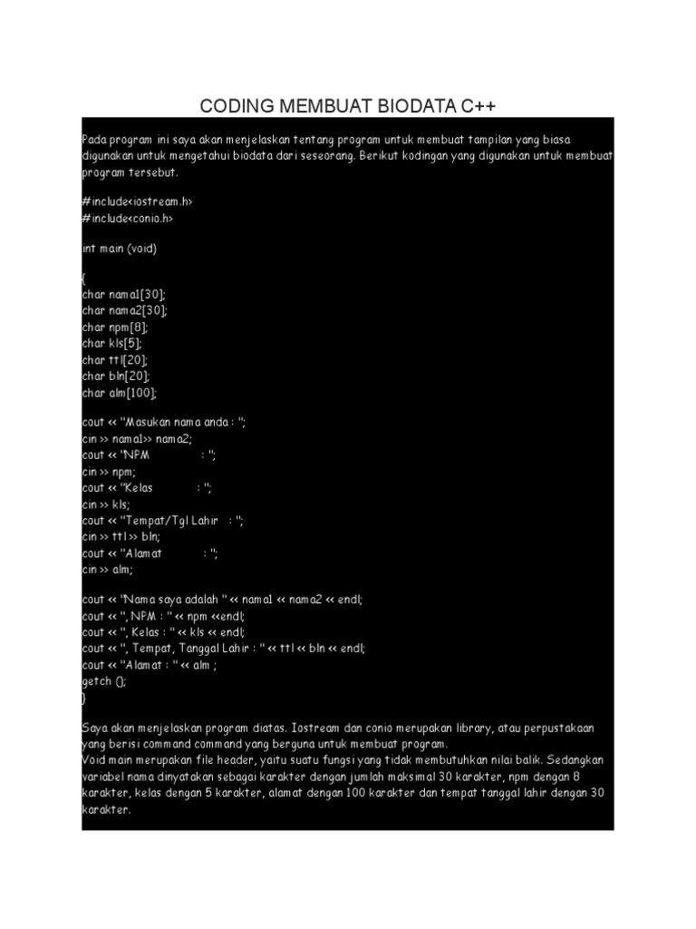 Coding Membuat Biodata | PDF | Metode & Bahan Ajar | Komputer