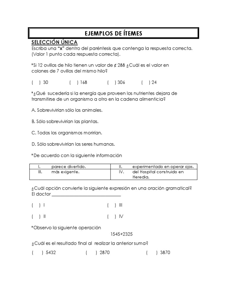 Ejemplos de Ítemes para Examenes | PDF | Sustantivo | Estilo (ficción)