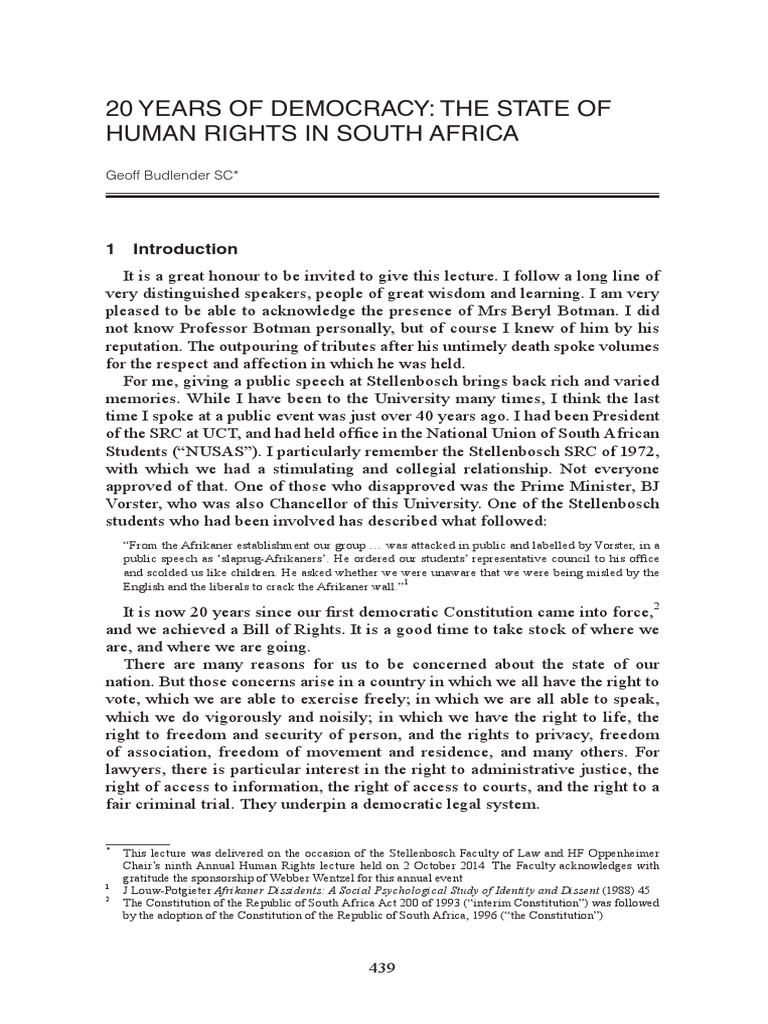 20 Years of Democracy - The State of Human Rights in South Africa 2014 ...