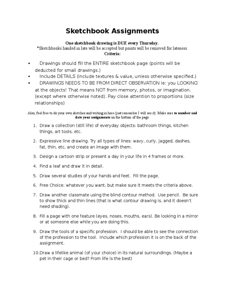 Sketchbook Assignments | PDF | Drawing | Art Media