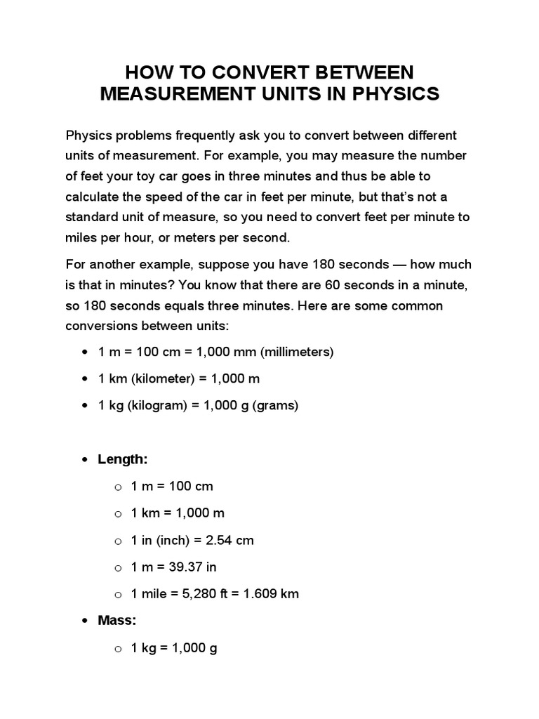 How To Convert Between Measurement Units in Physics | PDF