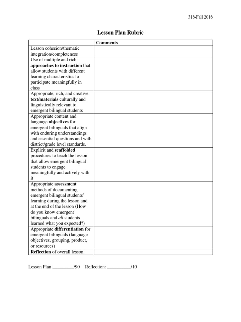Lesson Plan Rubric | PDF | Language Arts & Discipline