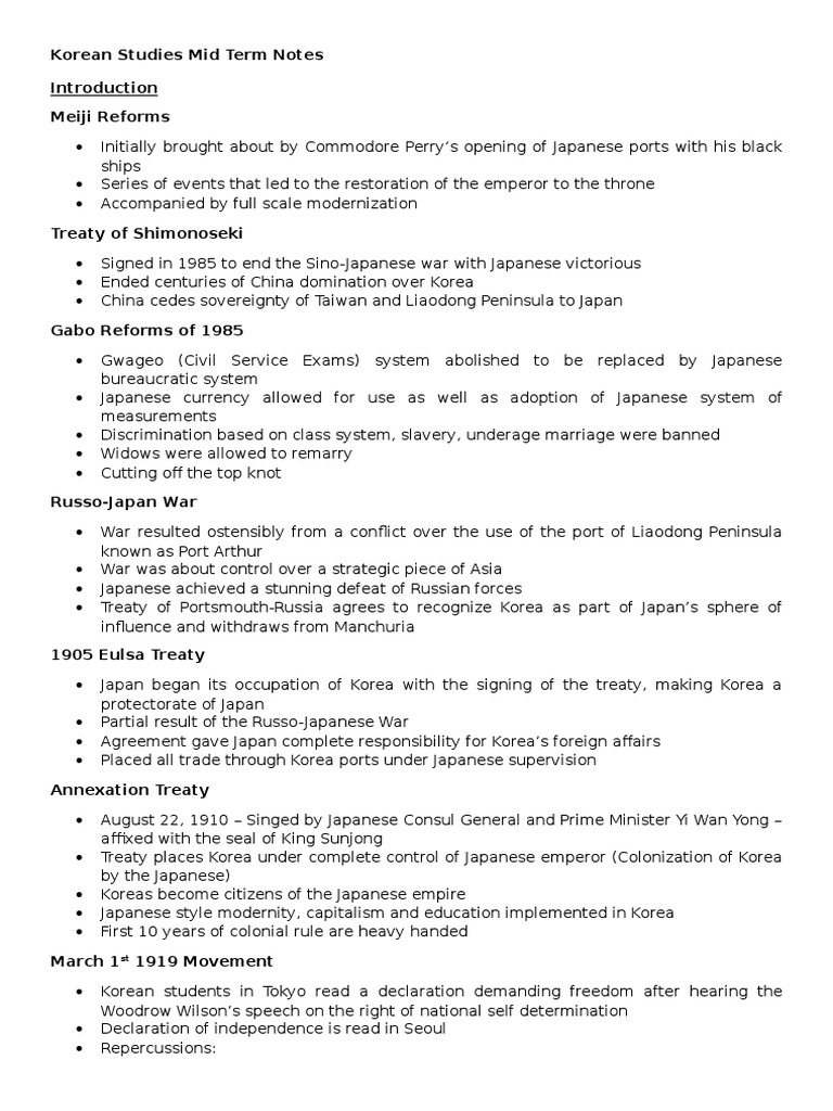 Korean Studies Midterm Exam Insights | PDF | Korea Under Japanese Rule ...
