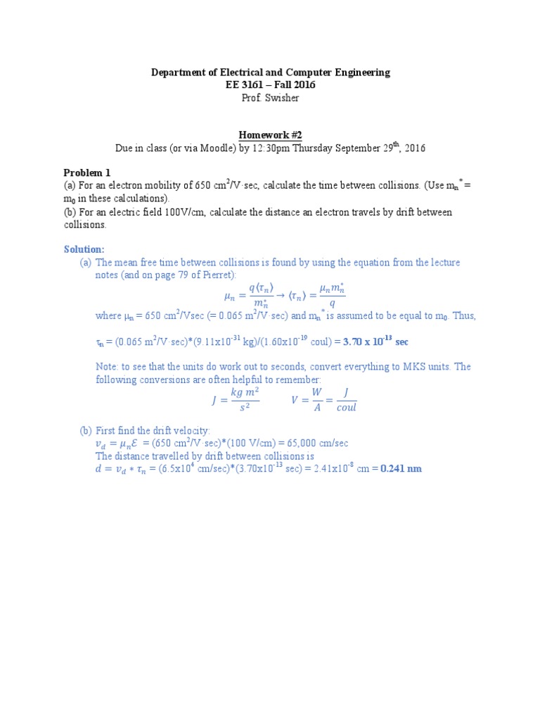 HW2 EE3161 Solutions | PDF | Doping (Semiconductor) | Condensed Matter Physics