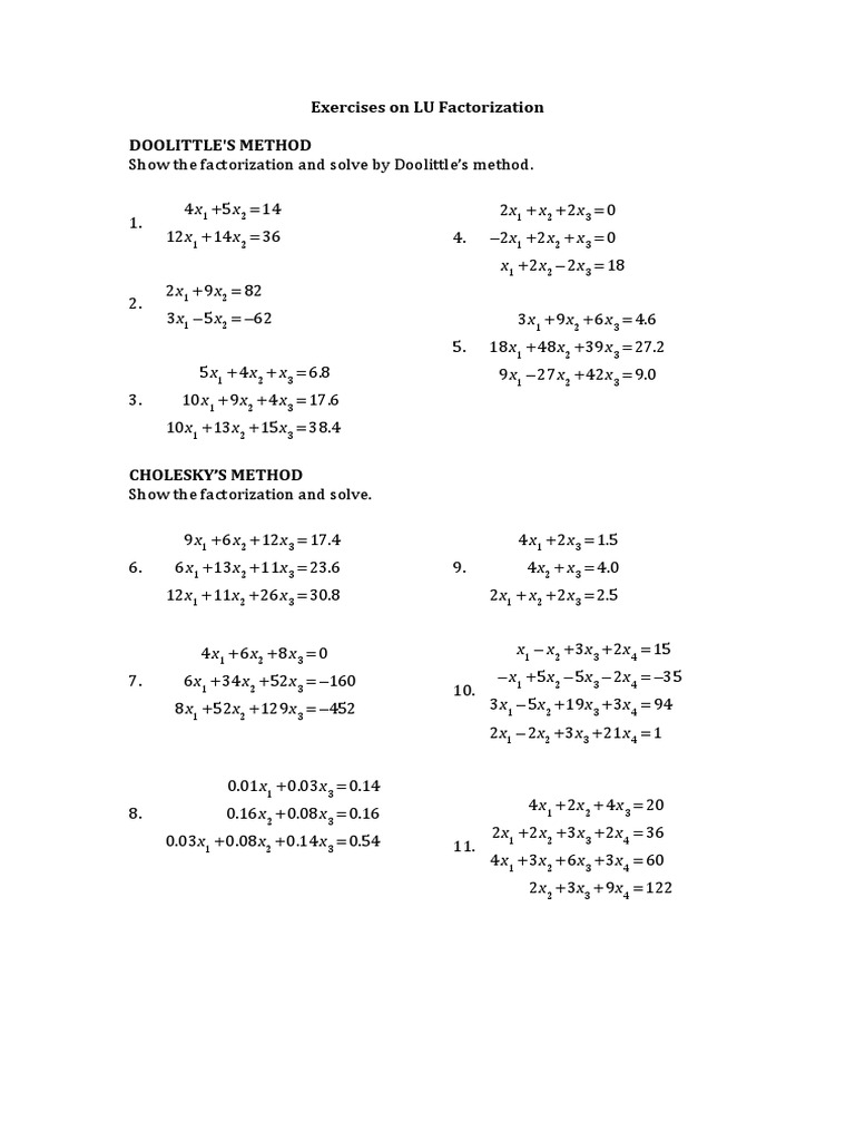 Exercises On LU Factorization | PDF | Numerical Analysis | Mathematical ...