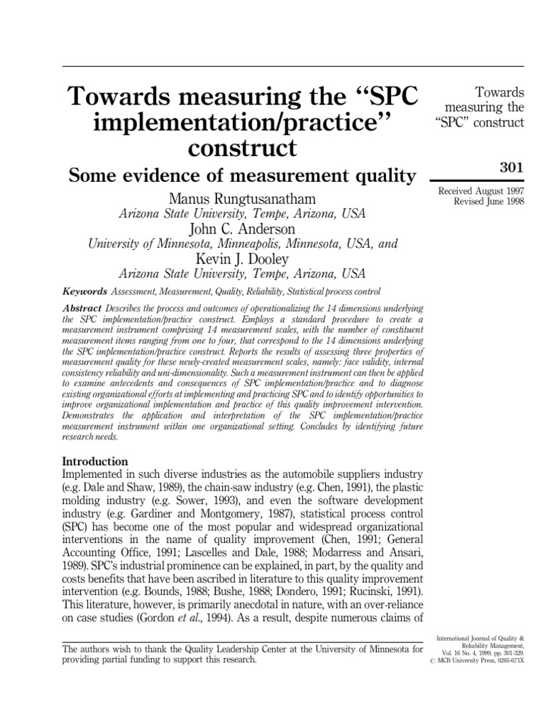 Towards Measuring The ''SPC Implementation/practice'' Construct | PDF ...