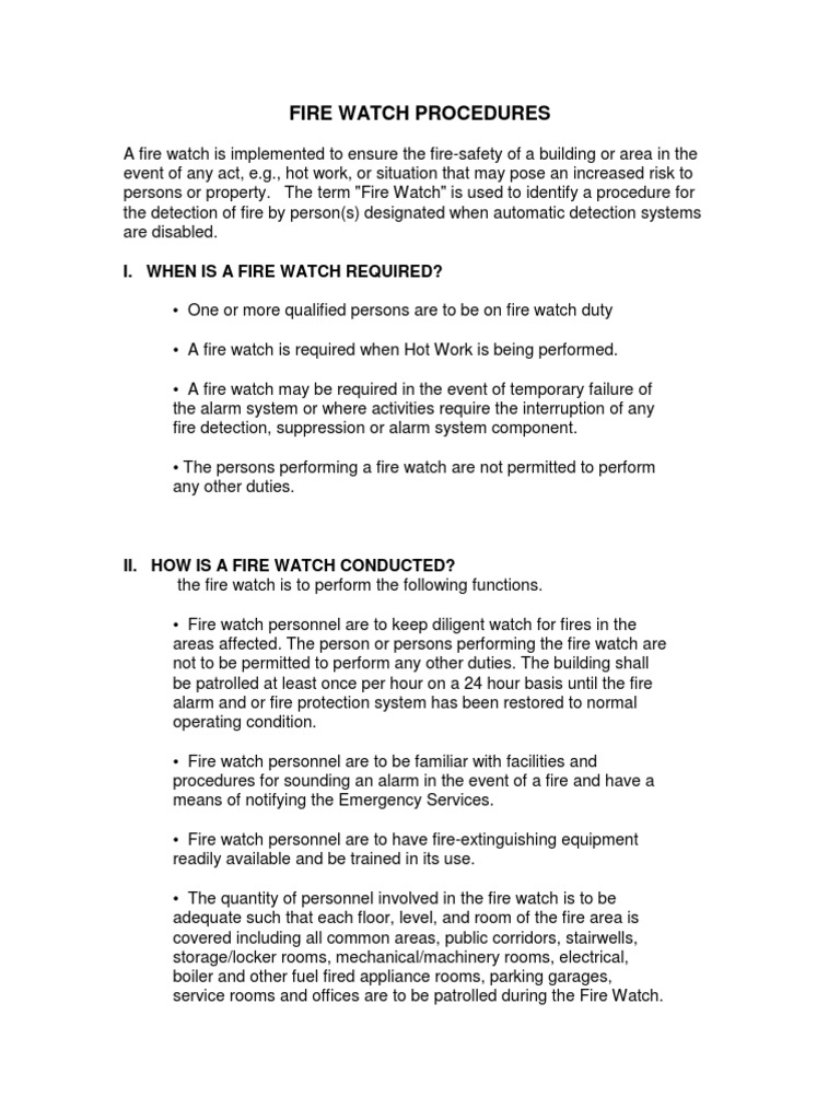 Fire Watch Procedures | PDF | Fire Safety | Safety