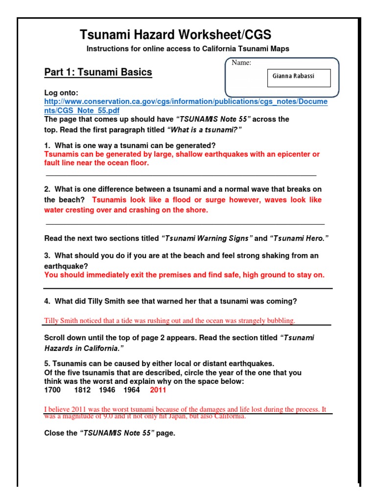 Tsunami Hazard Worksheet/CGS | PDF | Tsunami | Earthquakes