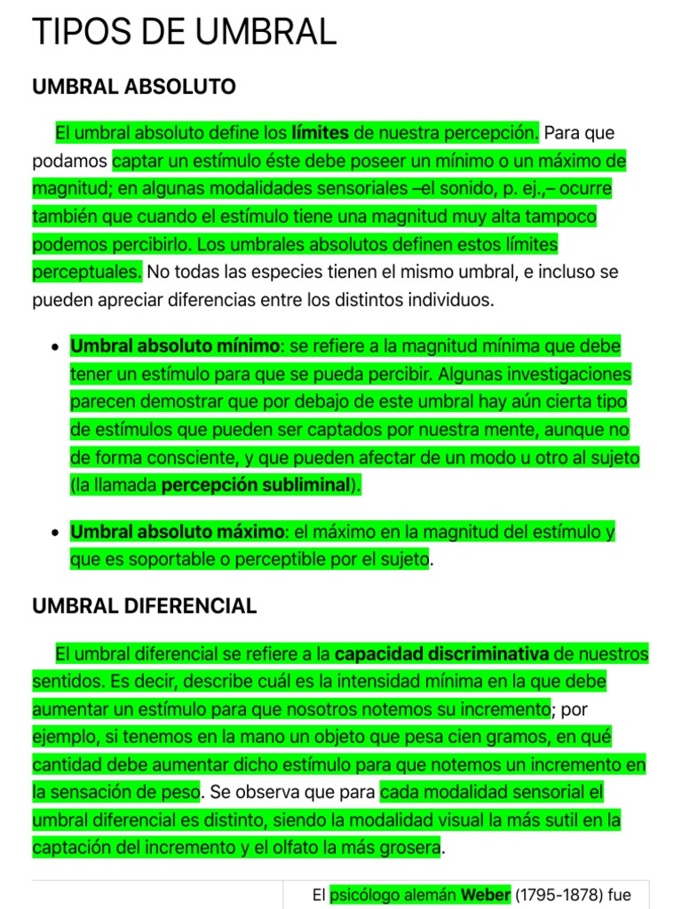 UMBRALES ABSOLUTO Y DIFERENCIAL - Psicofísica - Diccionario de Psicología