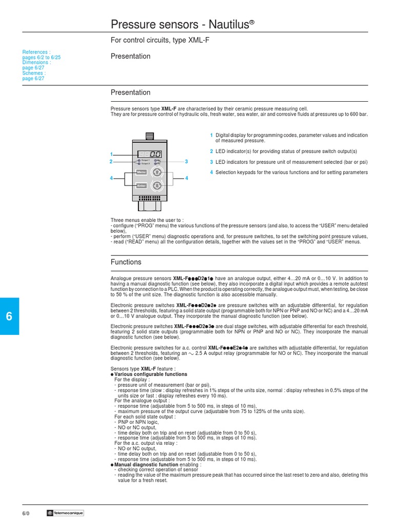 Pressure Sensors - Nautilus: For Control Circuits, Type XML-F ...