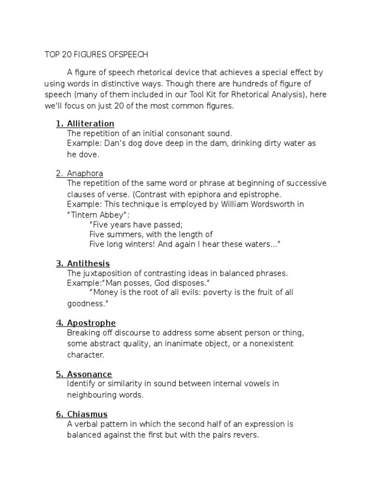 Top 20 Figures of Speech Explained | PDF | Rhetorical Techniques ...