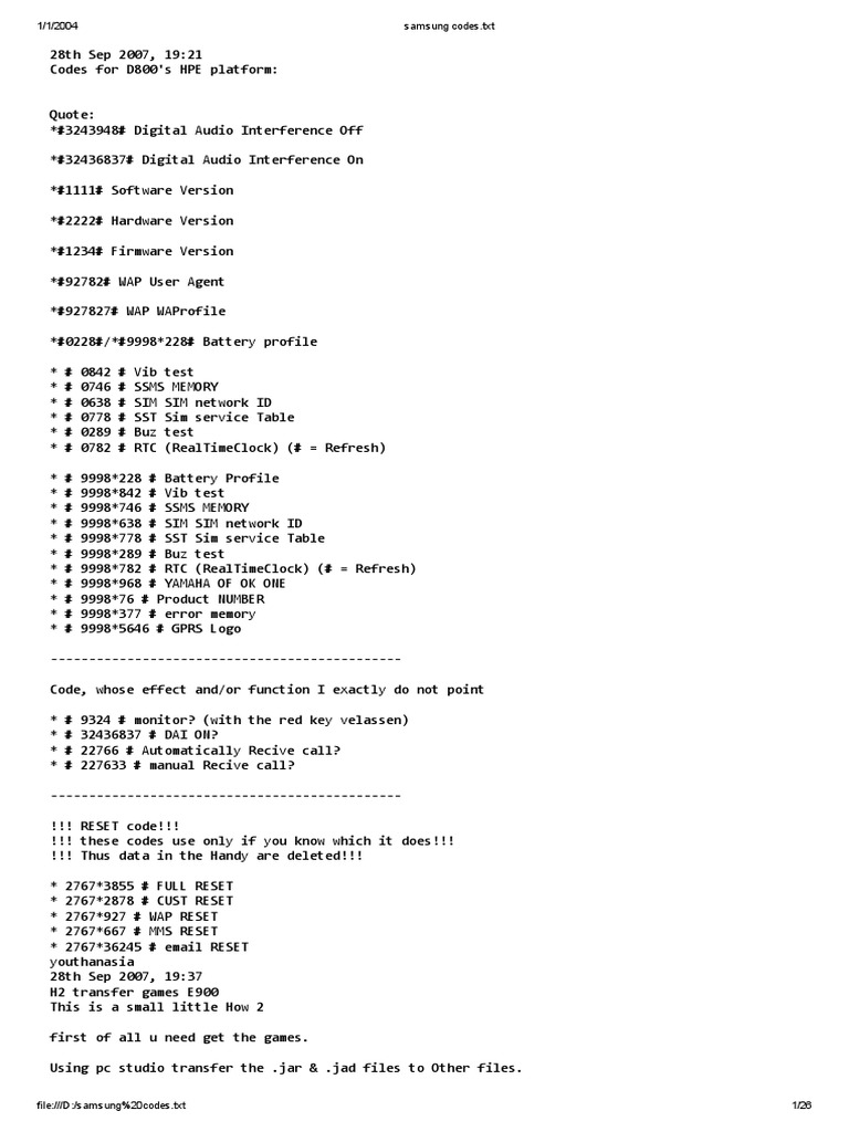 Samsung Codes | PDF | Subscriber Identity Module | Multimedia Messaging Service