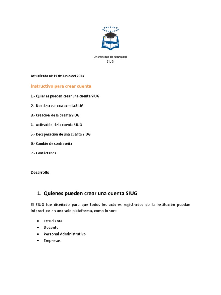 Guía para Crear Cuenta en SIUG | PDF