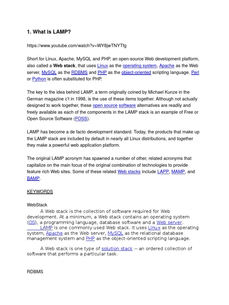 What Is LAMP?: Linux Operating System Apache Mysql Rdbms PHP Object ...