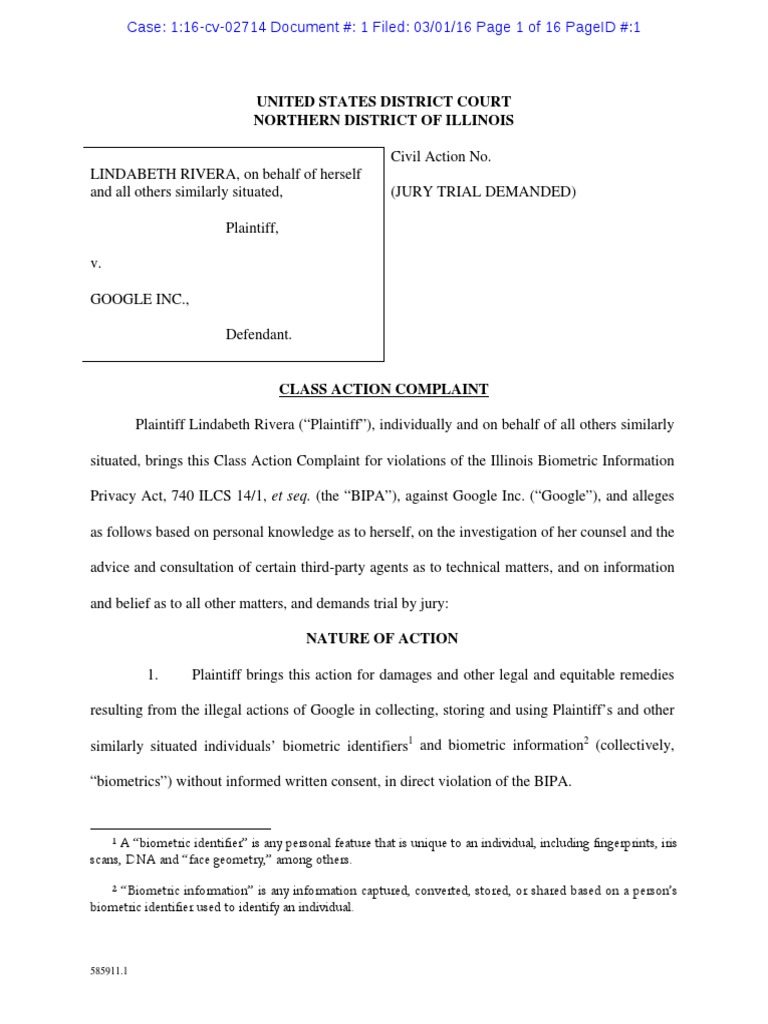 Rivera v. Google | PDF | Biometrics | Class Action