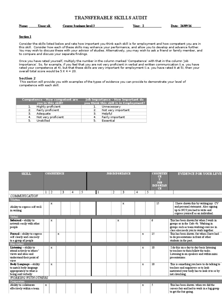 Transferable Skillssheet | PDF | Negotiation | Spreadsheet