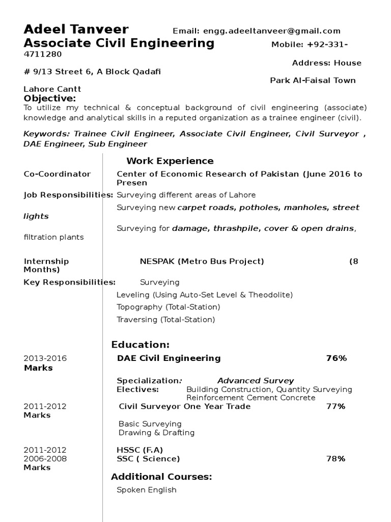 Adeel Tanveer: Associate Civil Engineering | PDF