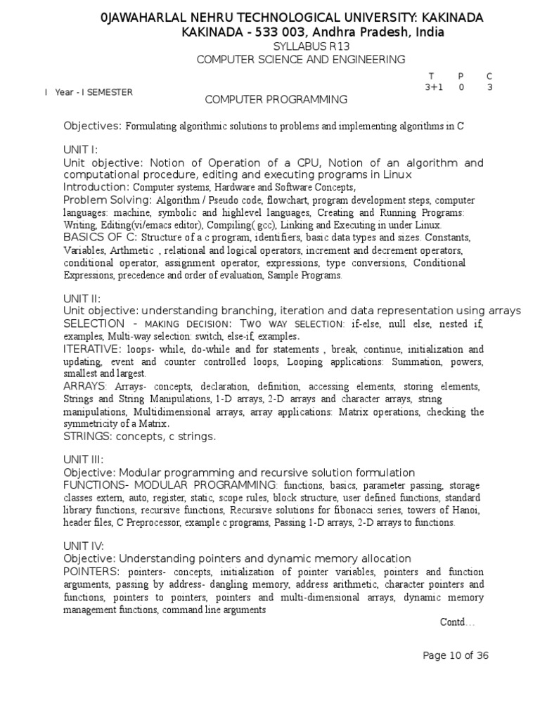 C Programming Syllabus | PDF | Pointer (Computer Programming) | Array ... C Programming Syllabus | PDF | Pointer (Computer Programming) | Array ...