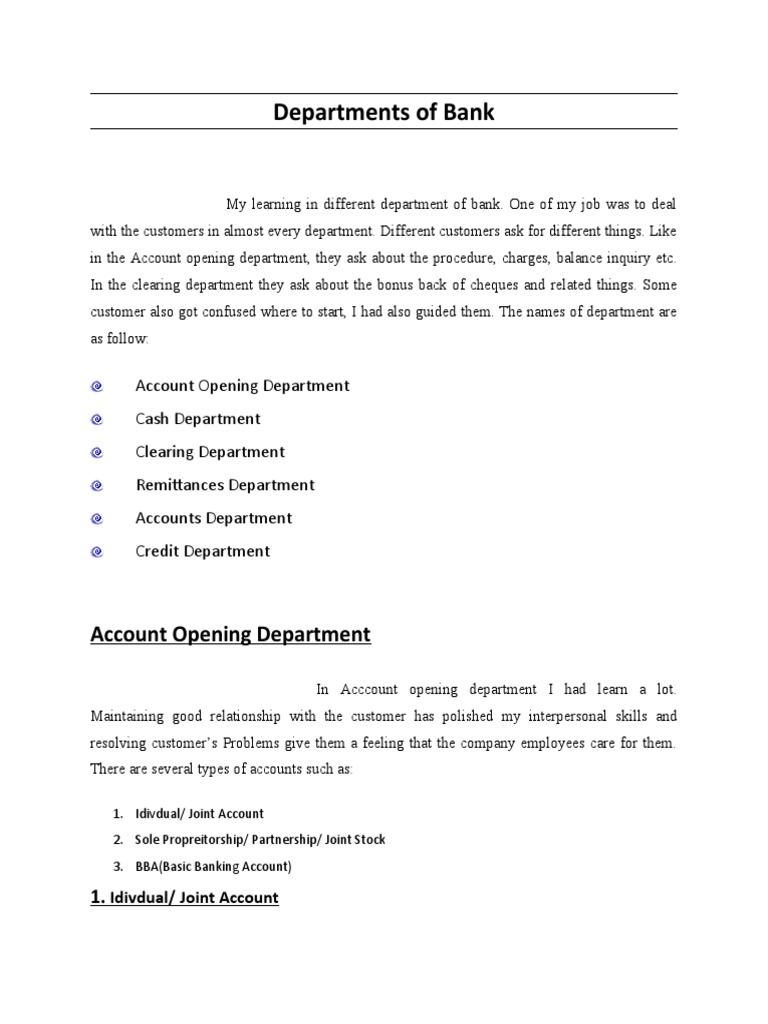 Departments of Bank: Account Opening Department | PDF | Banks | Cheque