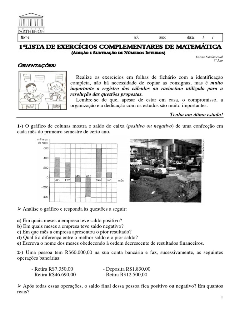 1 Lista de Exercicios Complementar de Matematica PDF | PDF | Ano | Temperatura