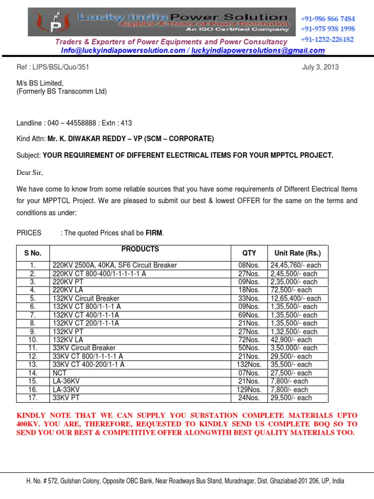 Quotation CT PT Isolator VCB AB Switch Drop Out Fuse Set TPMO SMC LT ...