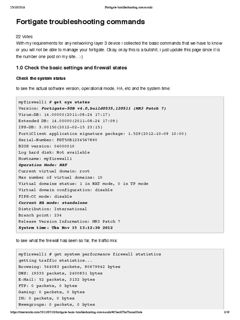 Fortigate Troubleshooting Commands - Itsecworks | PDF | Internet Protocols | Network Packet